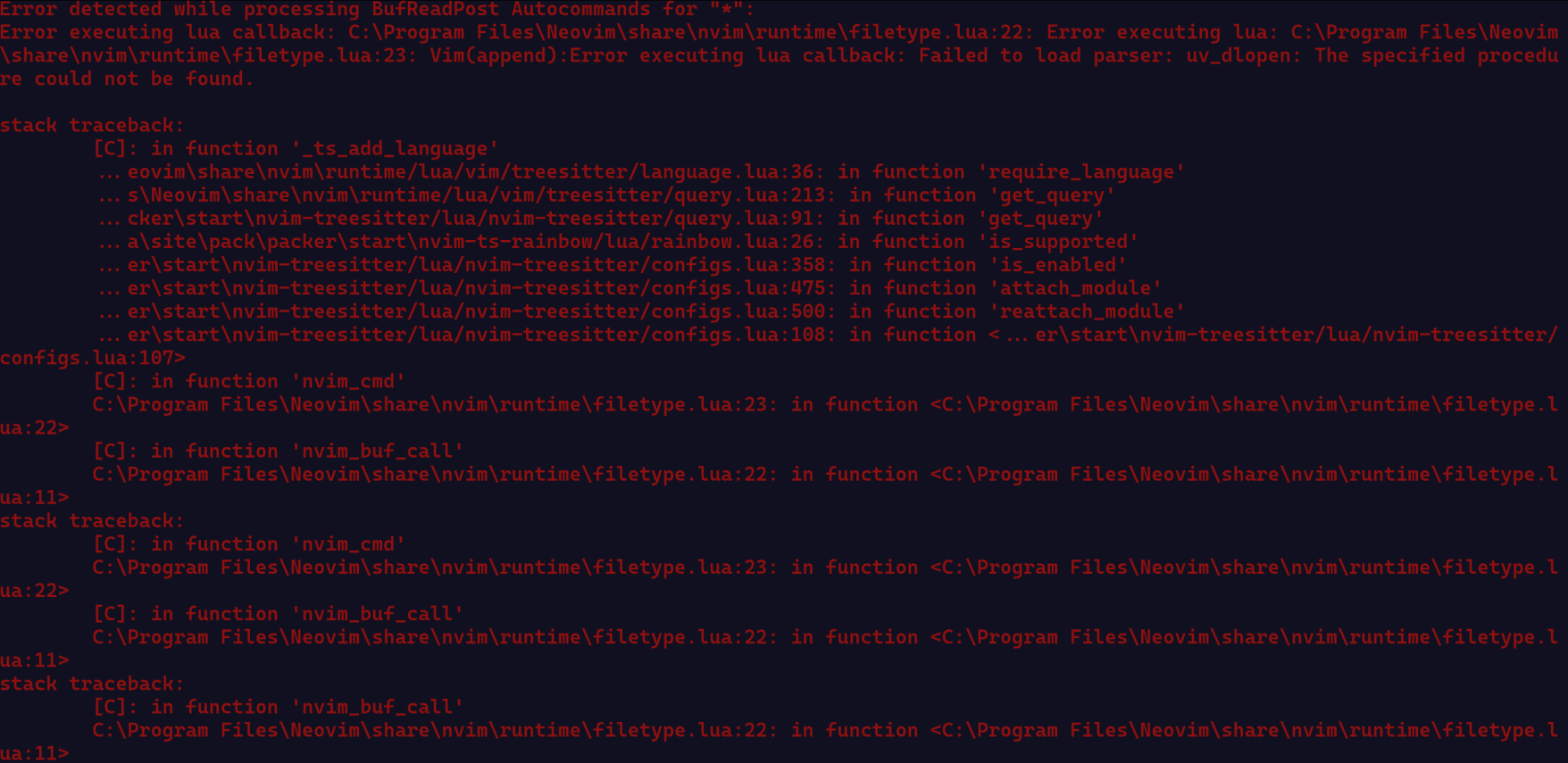 Fail to load HTML parser · Issue #3738 · nvim-treesitter/nvim-treesitter · GitHub