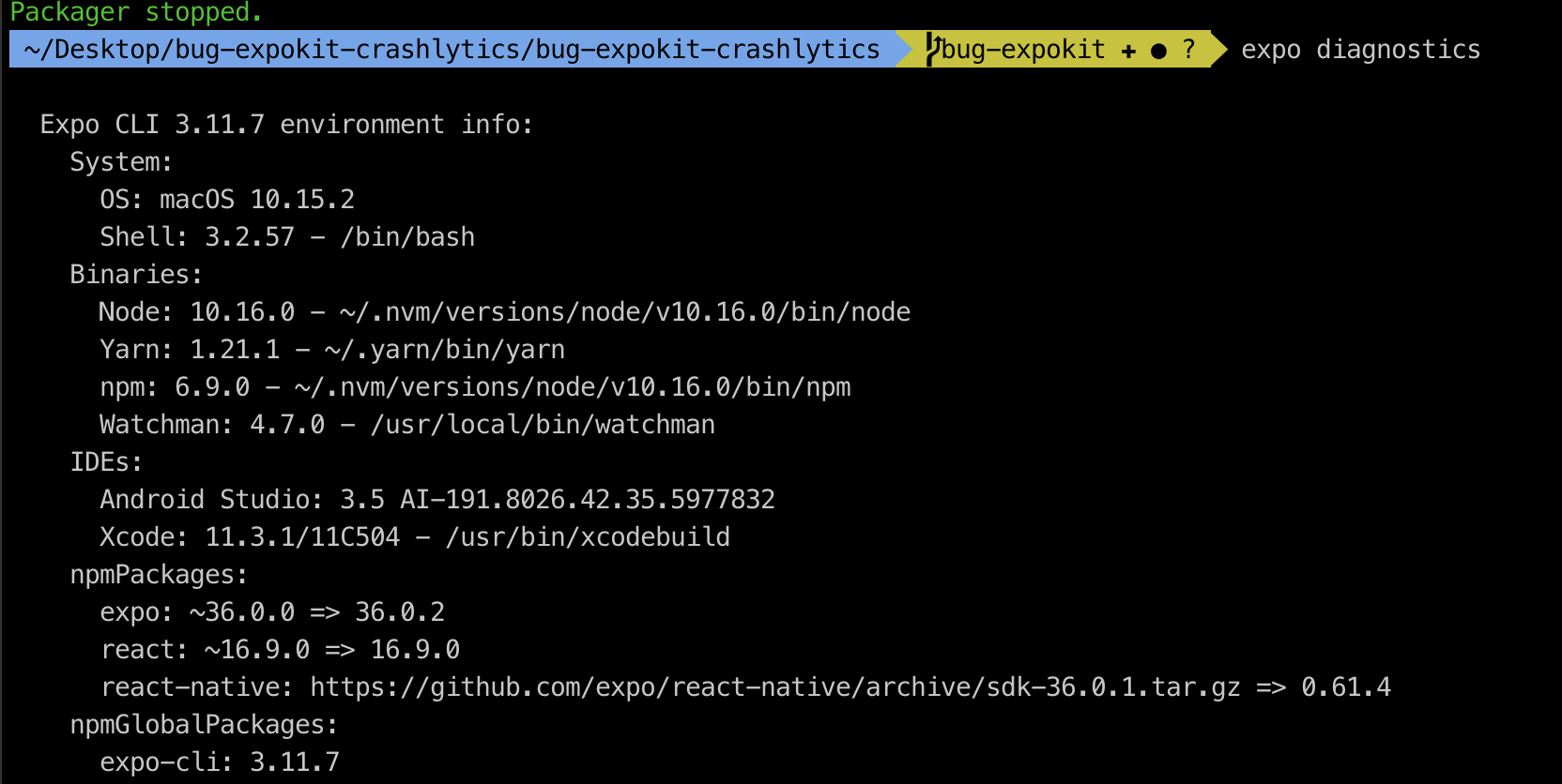 Eject to Expokit 36 with expo.android.config={}: missing fabric ...