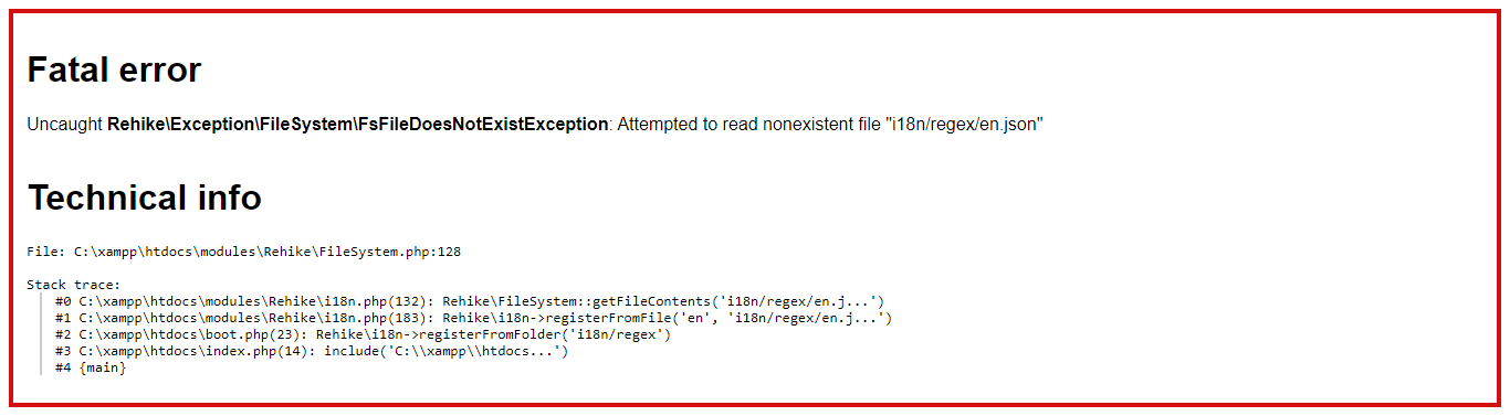 Fatal Error Uncaught Rehikeexceptionfilesystemfsfiledoesnotexistexception Attempted To Read