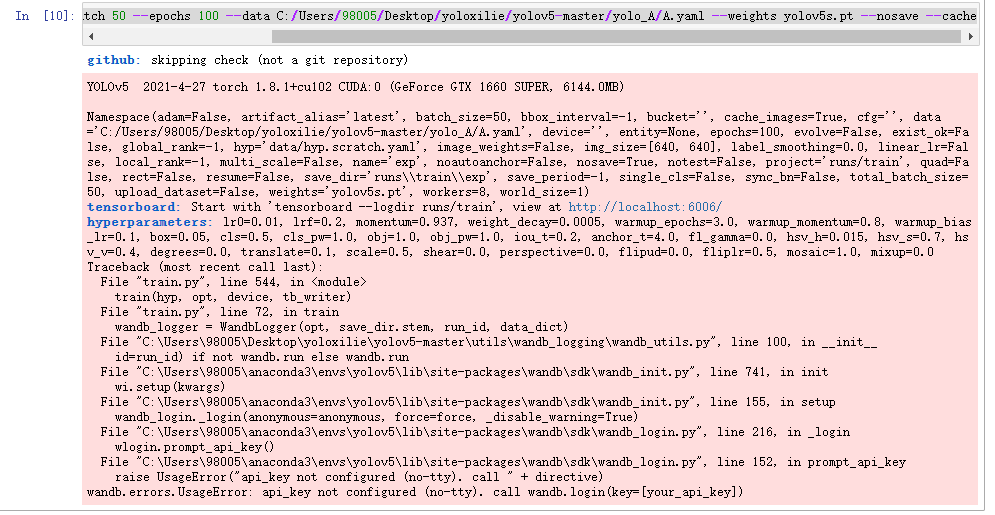 wandb.errors.UsageError: api_key not configured (no-tty). call wandb.login(key=[your_api_key ...