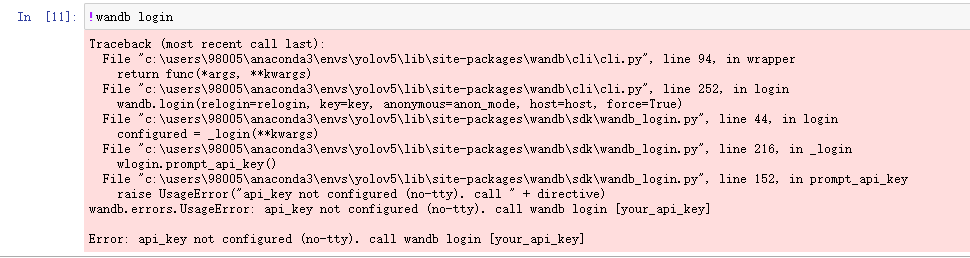 wandb.errors.UsageError: api_key not configured (no-tty). call wandb.login(key=[your_api_key ...
