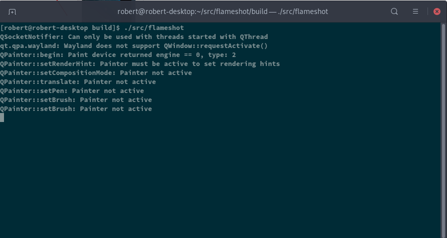 Flameshot on Fedora 31 : QSocketNotifier: Can only be used with threads started with QThread ...