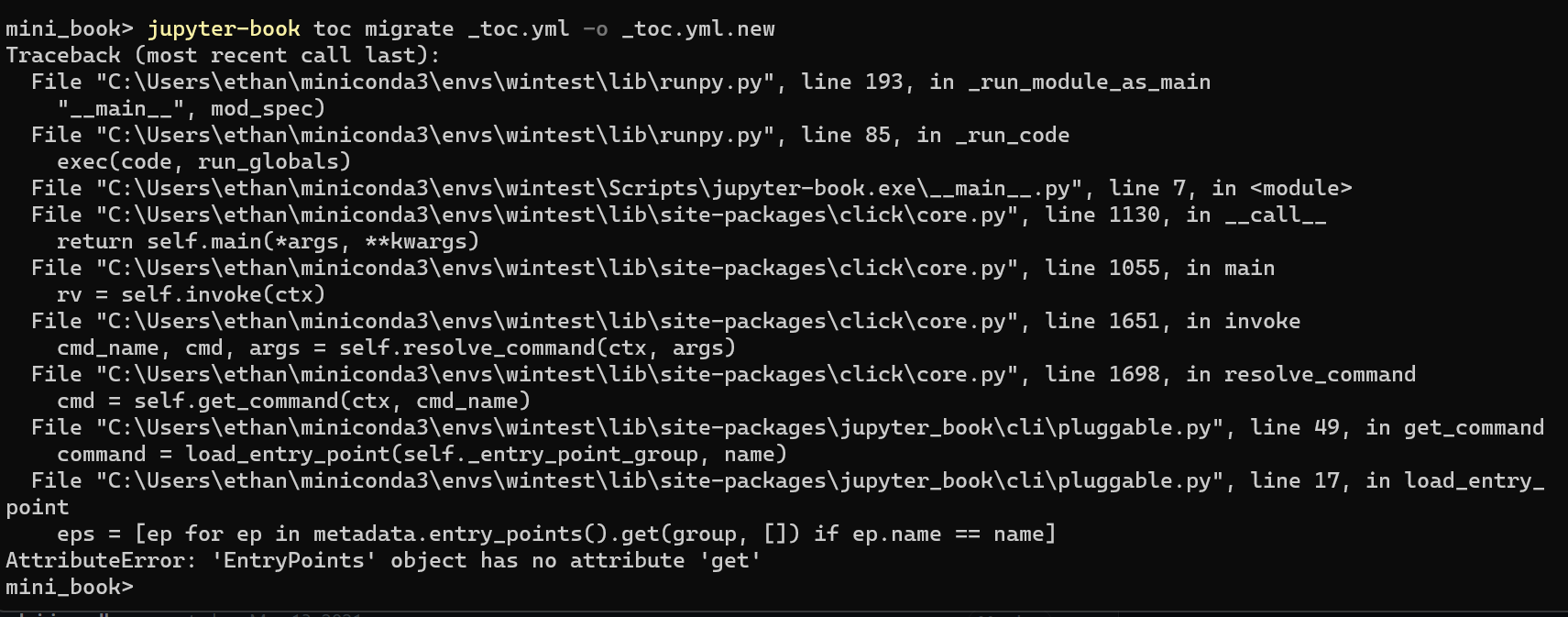 The Table of Contents file is malformed: toc is not a mapping: You may need to migrate from the ...