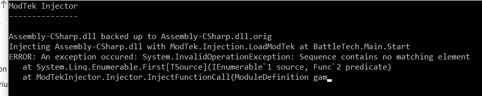 ModTekInjector no longer running with new update · Issue #152 · BattletechModders/ModTek · GitHub