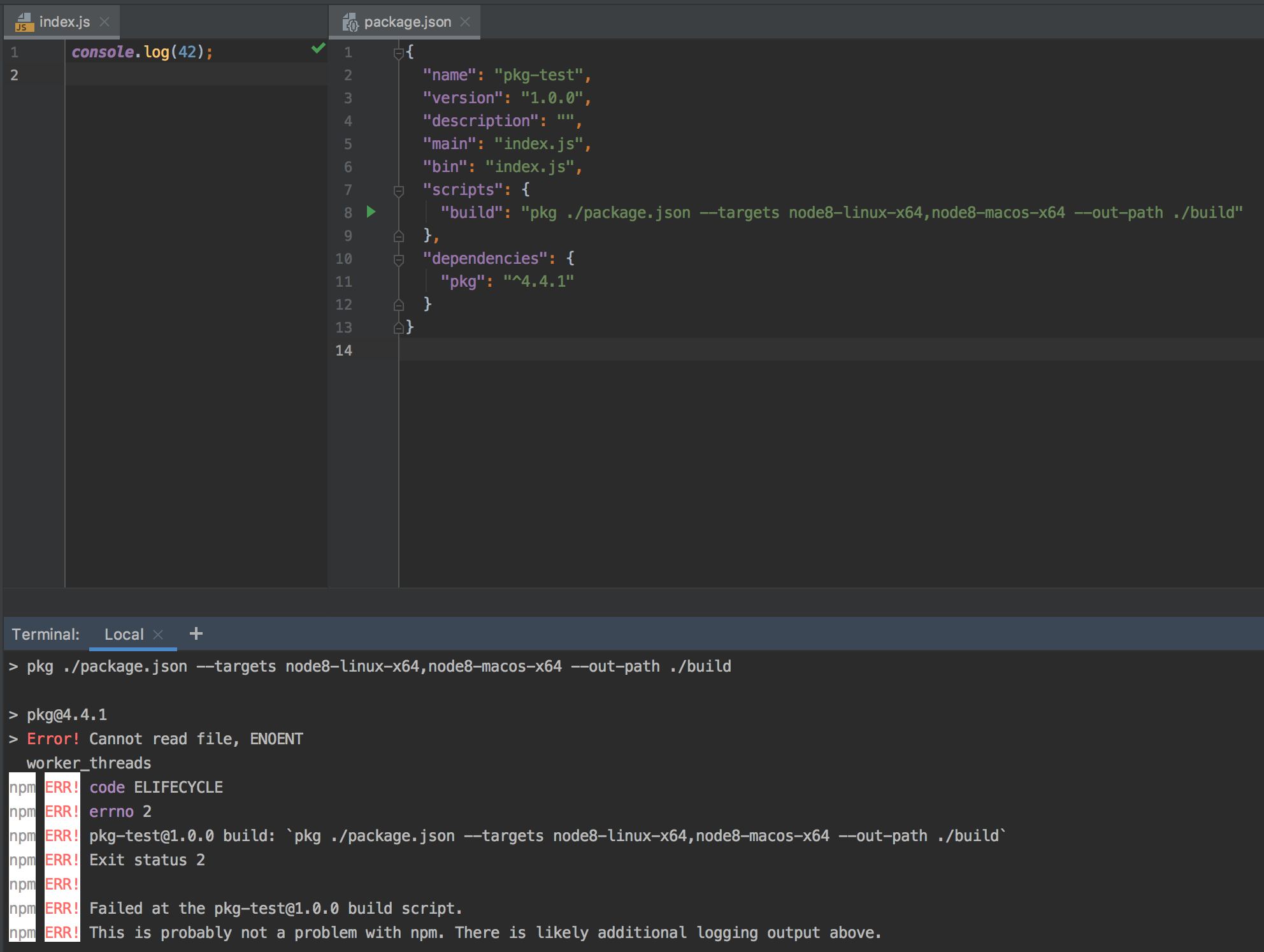 Error! Cannot read file, ENOENT worker_threads · Issue #807 · vercel/pkg · GitHub