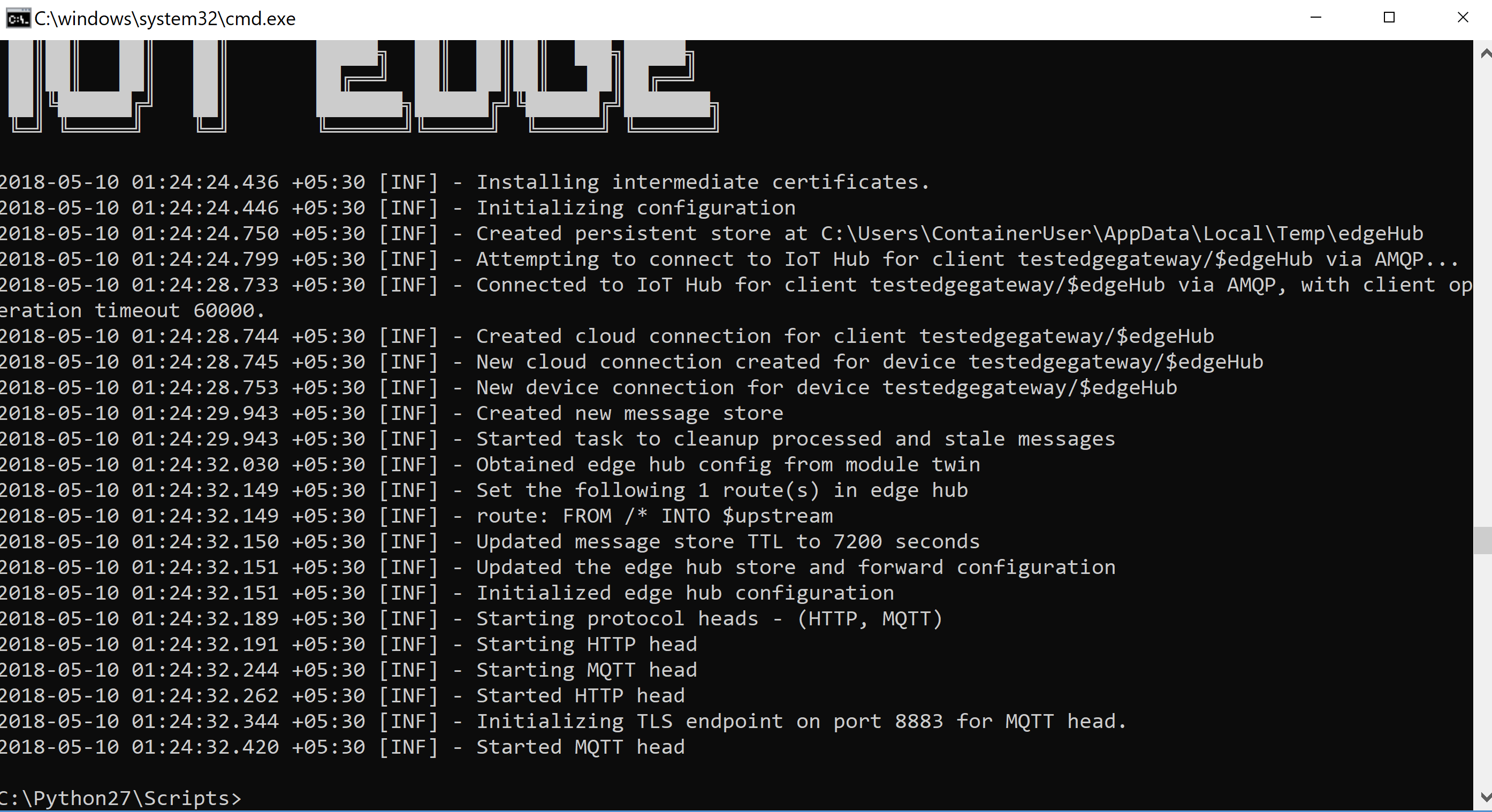 Program hangs during deviceclient.OpenAsync · Issue #7 · AzureIoTGBB/azure-iot-edge-hol · GitHub