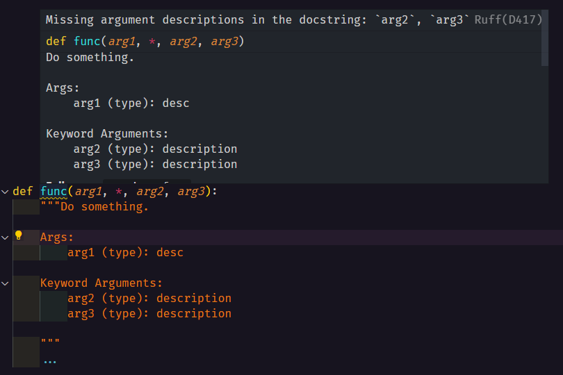 False D417 when arguments some are keyword only. · Issue #4047 · astral-sh/ruff · GitHub