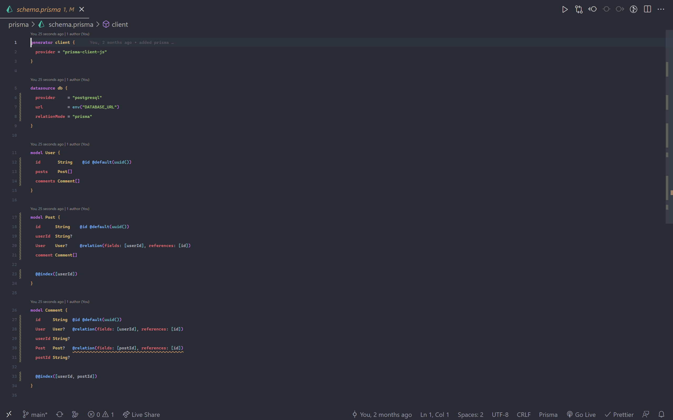 Prisma VS code extension giving warnings for multi column index · prisma prisma · Discussion ...