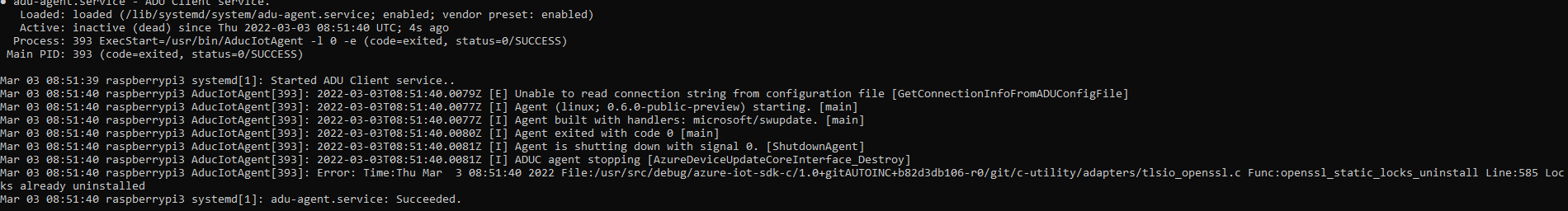 Unable to read connection string from configuration file [GetConnectionInfoFromADUConfigFile ...