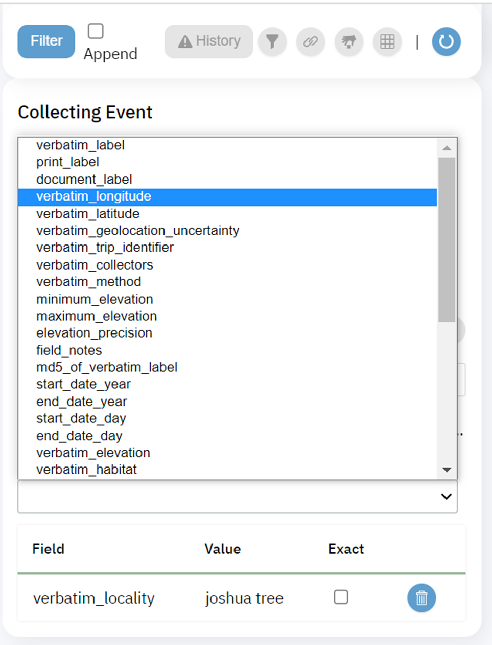 [Bug]: Filter Collecting Objects: want to search two verbatim options (2 localities/2 trip ...