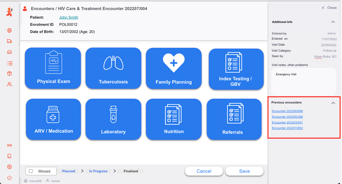 Programs/Encounters: ability to navigate to previous encounters from the current/new encounter ...