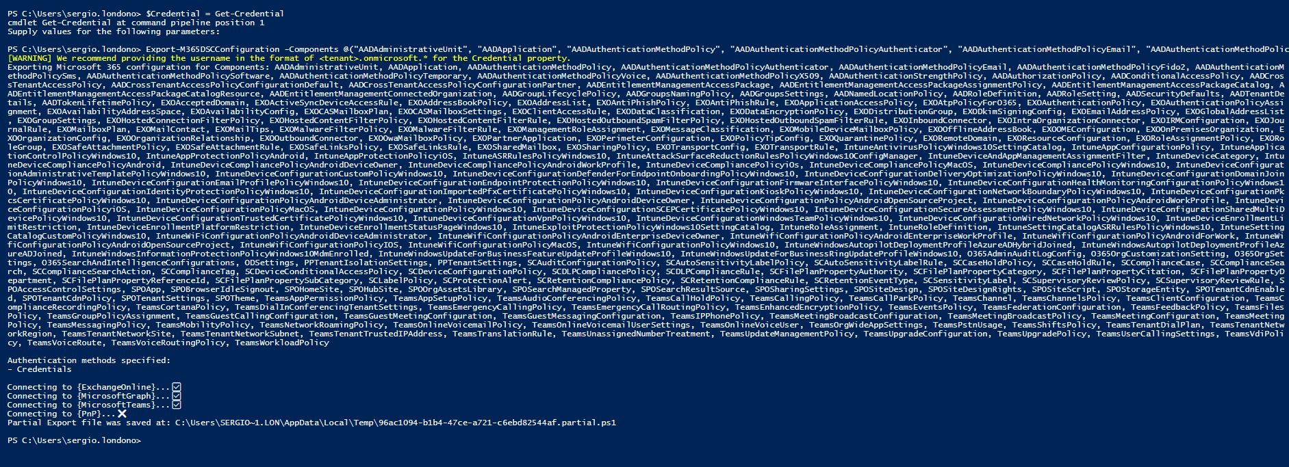 Error Running: Export-M365DSCConfiguration ERROR: Unable to retrieve SPO Admin URL. Please check ...