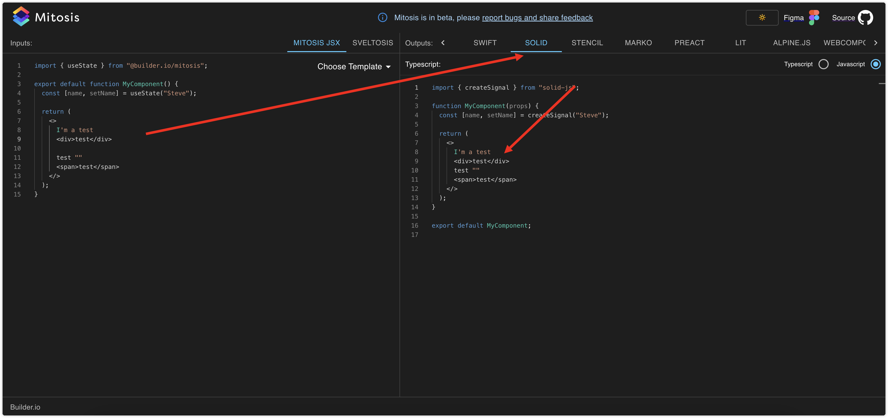 bug: when encountering `'` or `"`, `react` and `preact` are not output in the original format ...