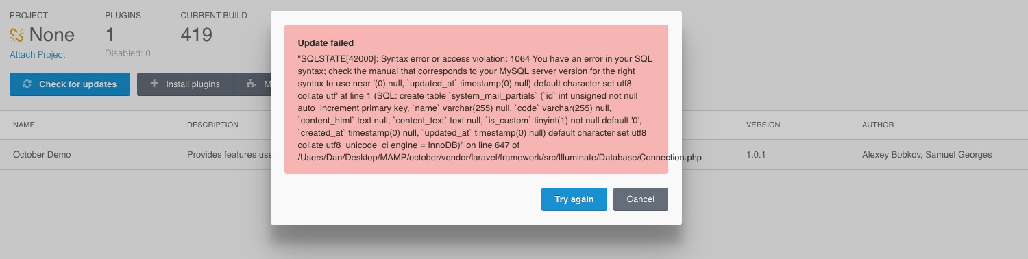 Build 420 upgrade · Issue #3001 · octobercms/october · GitHub