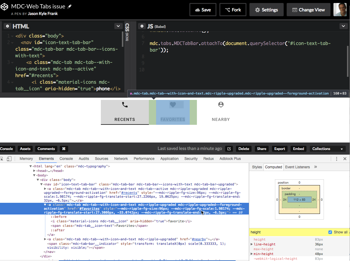 Tabs: Does not match spec: (1) Letter-spacing (2) Icon-and-text version ...
