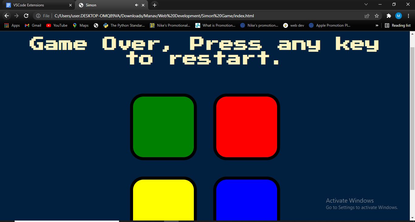 Github Manavmody Simon Game