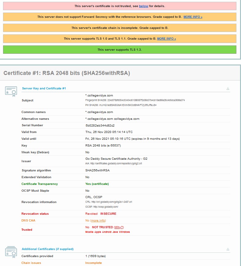 admission.collegevidya.com - Unable to access page due to "SEC_ERROR_REVOKED_CERTIFICATE" error ...
