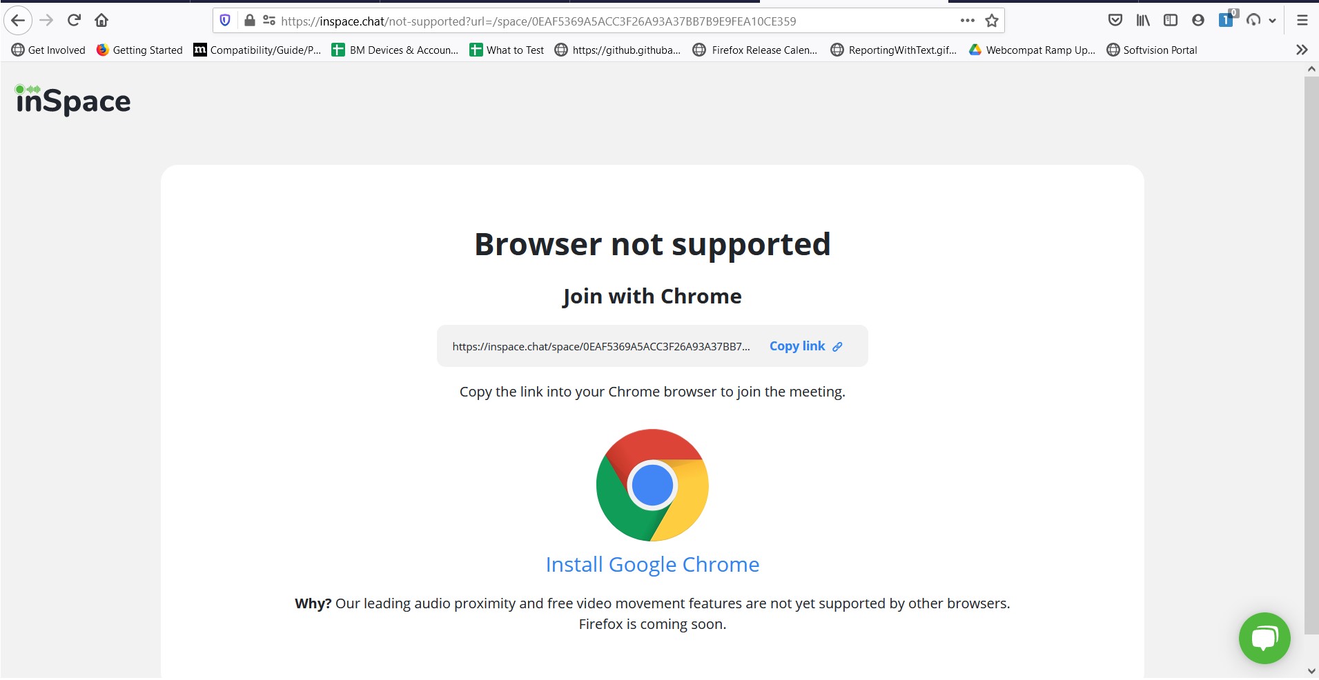 inspace.chat - "Browser unsupported" message when trying to host a ...