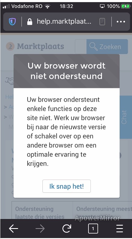 help.marktplaats.nl - Page returns a "Browser unsupported" message ...