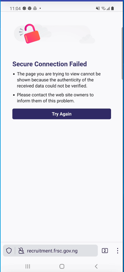 www.recruitment.frsc.gov.ng - "Secure connection failed" when accessing the site · Issue #81642 ...