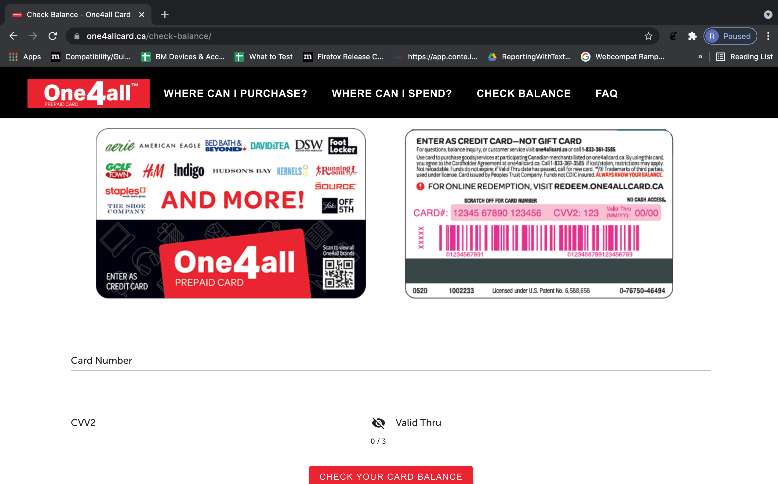 One4allcardca Check Your Balance Card Is Not Displayed · Issue 65963 · Webcompatweb 9126