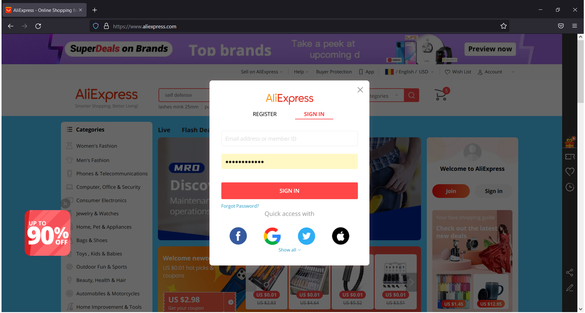 aliexpress.com -Saved "Email or username" field is not filled when ...