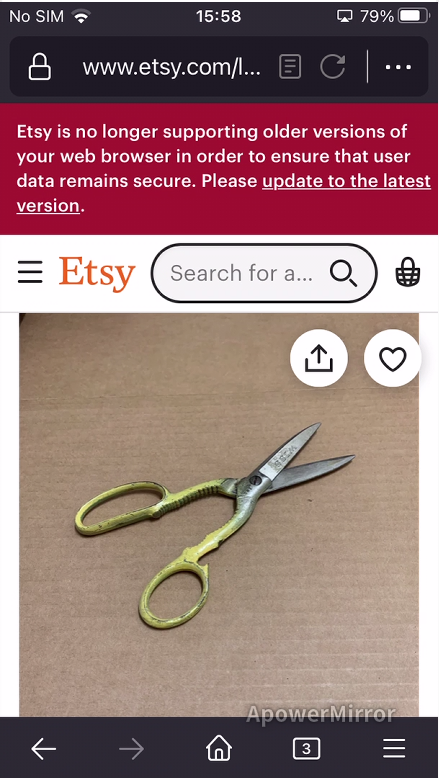 www.etsy.com - Banner warning about outdated browser is displayed ...
