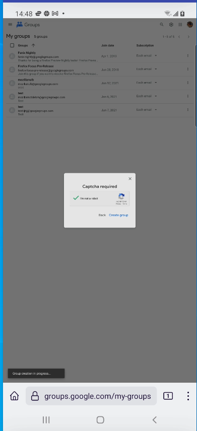 groups.google.com - Unable to perform Captcha verification when creating a group while in ...