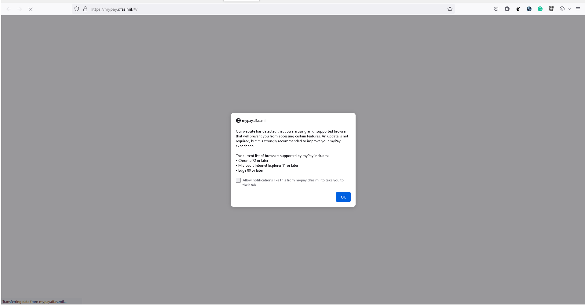 mypay.dfas.mil - Firefox is unsupported browser · Issue #78557 ...