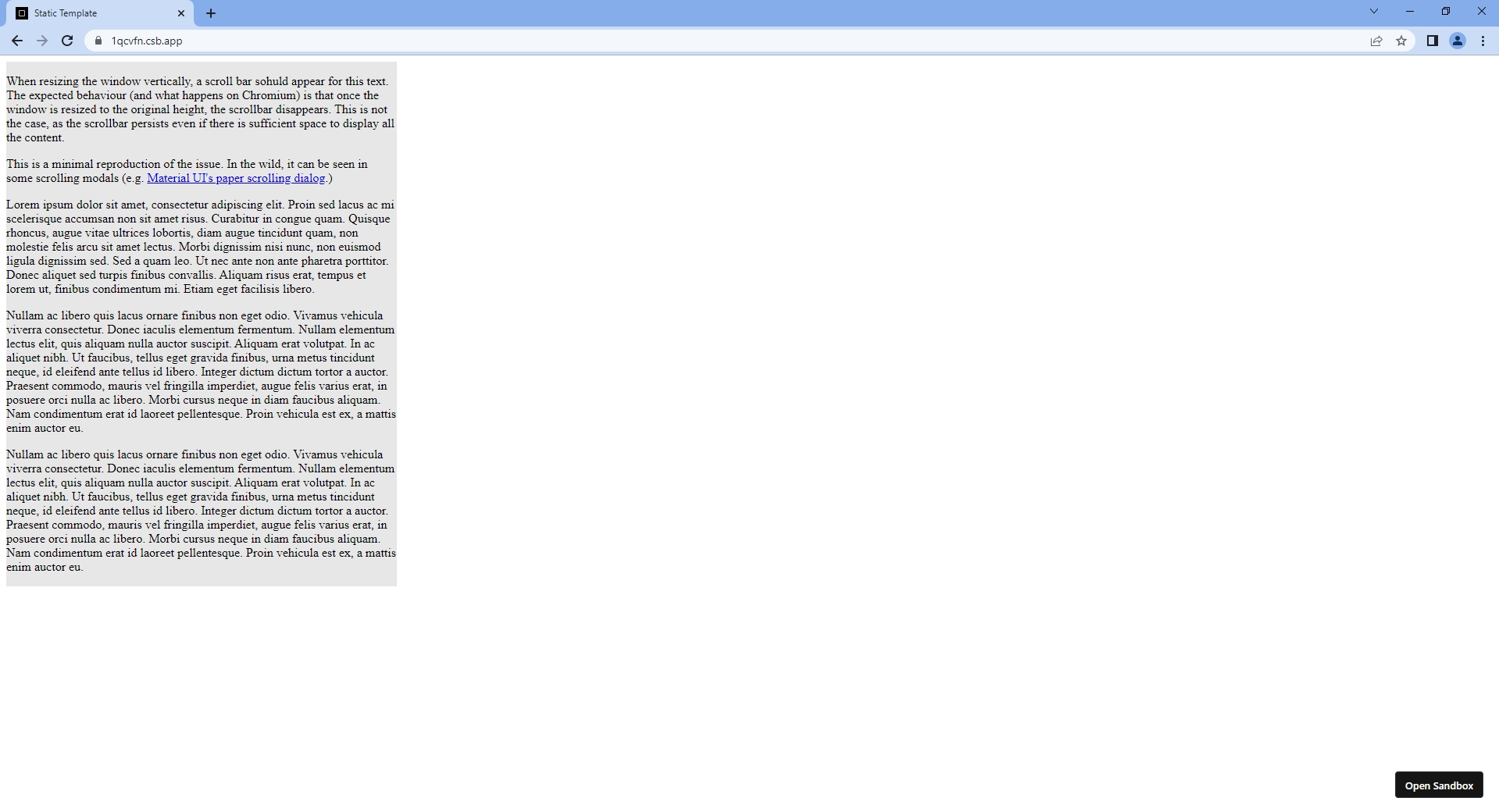 1qcvfn.csb.app - Resizing the window vertically and reverting to full window does not hide the ...