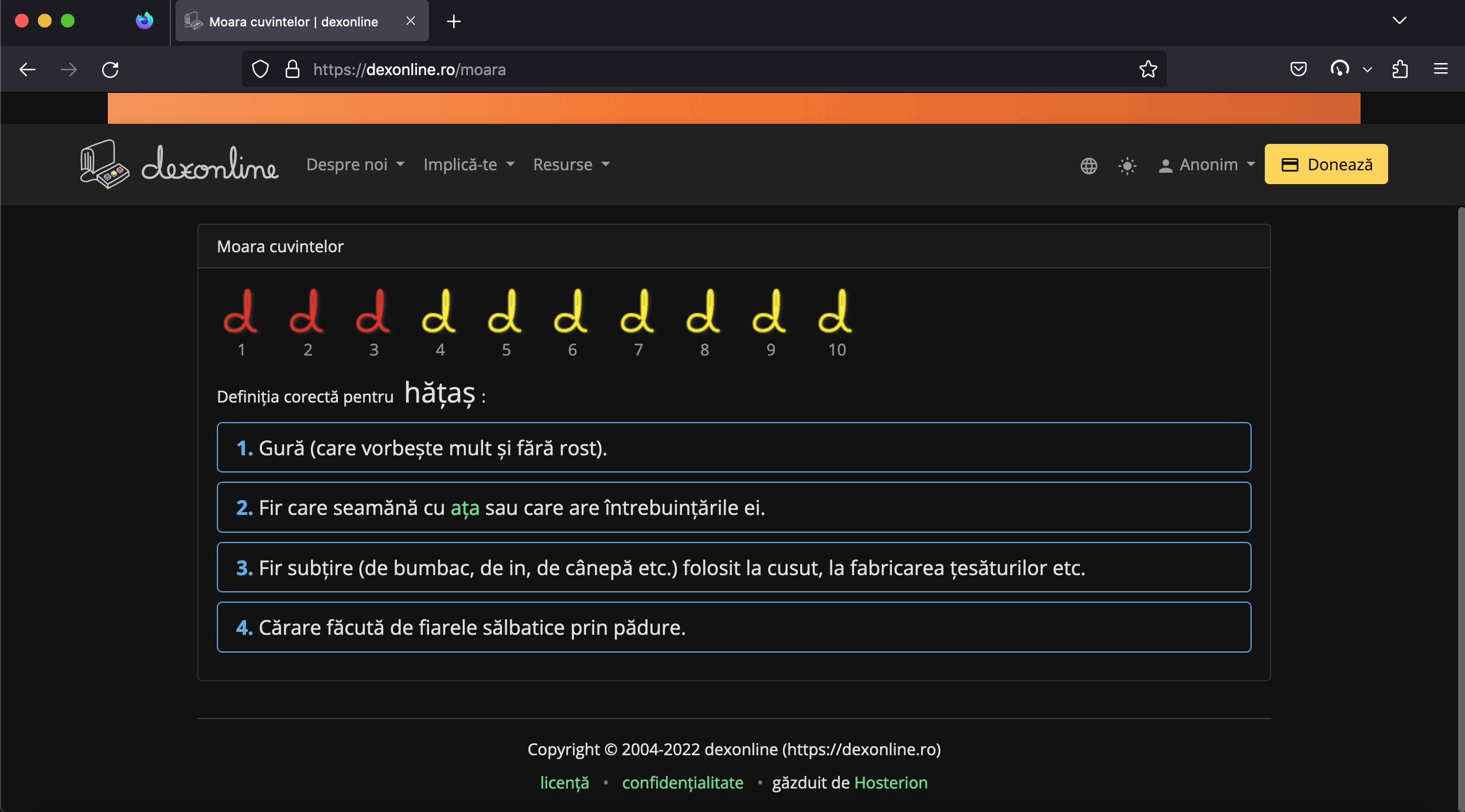 dexonline.ro - Gray highlight remains displayed on the position of the ...