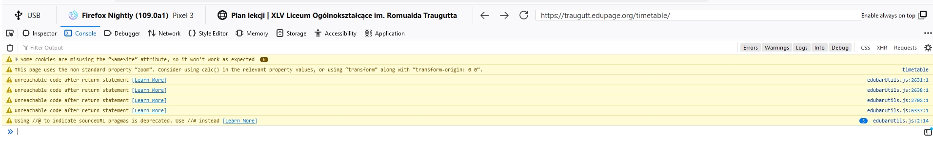traugutt.edupage.org - Timetable is not available · Issue #114545 · webcompat/web-bugs · GitHub