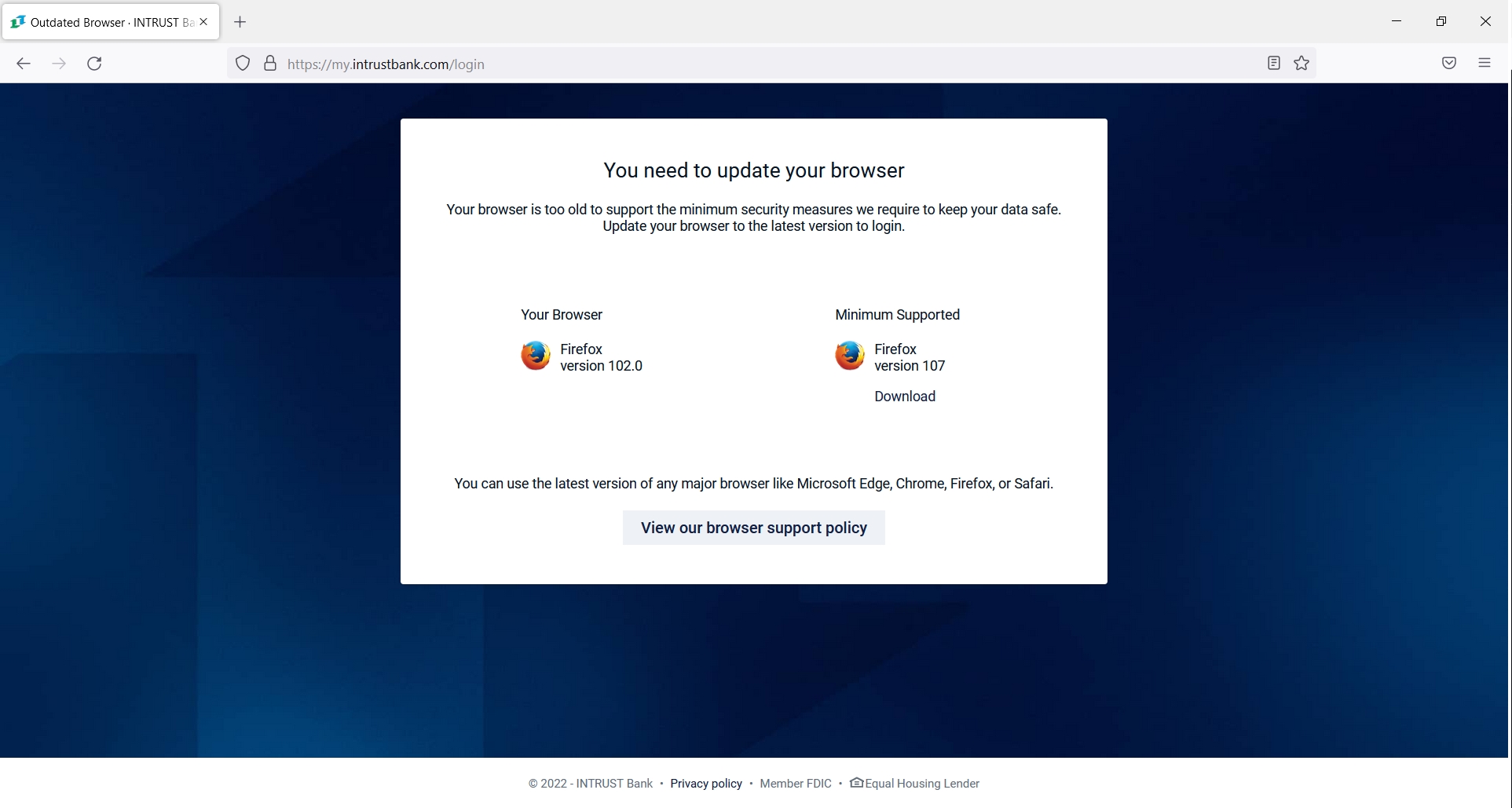 my.intrustbank.com - Firefox ESR is not a supported browser · Issue #115107 · webcompat/web-bugs ...