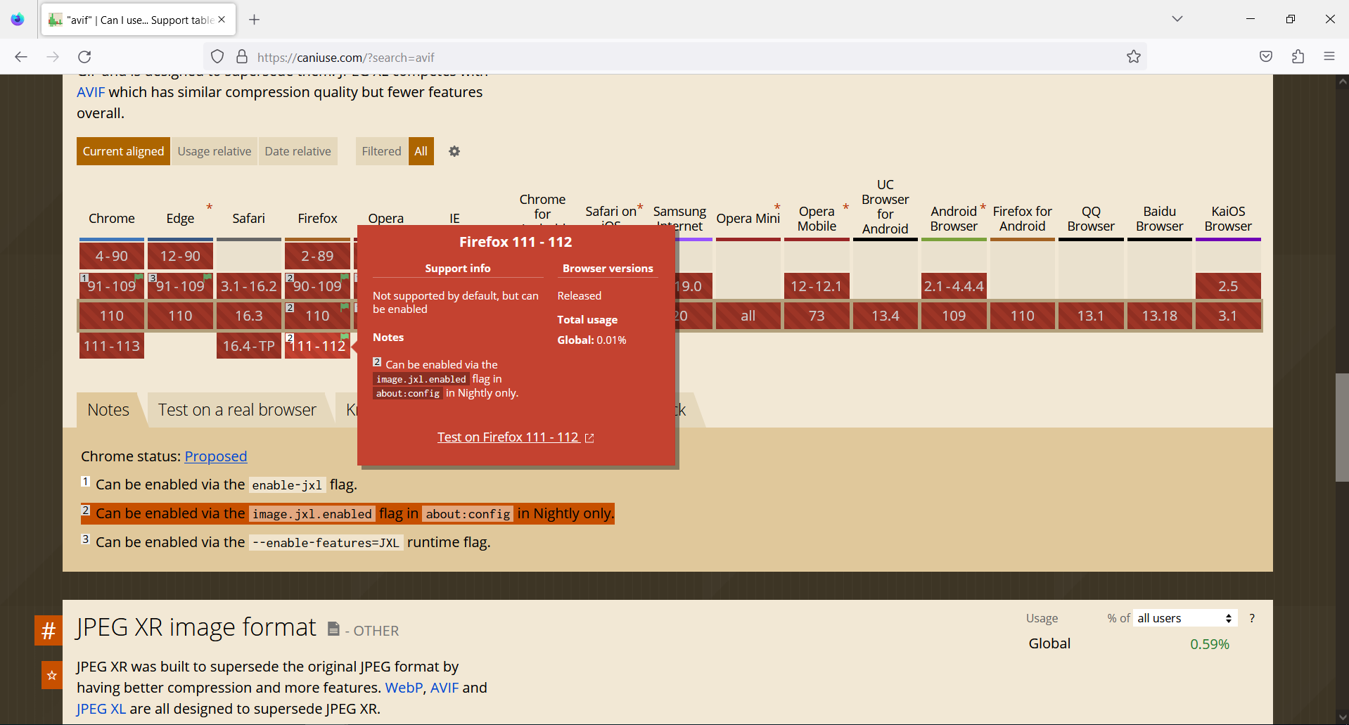 caniuse.com - The popup tooltip is partially hidden by the horizontal ...