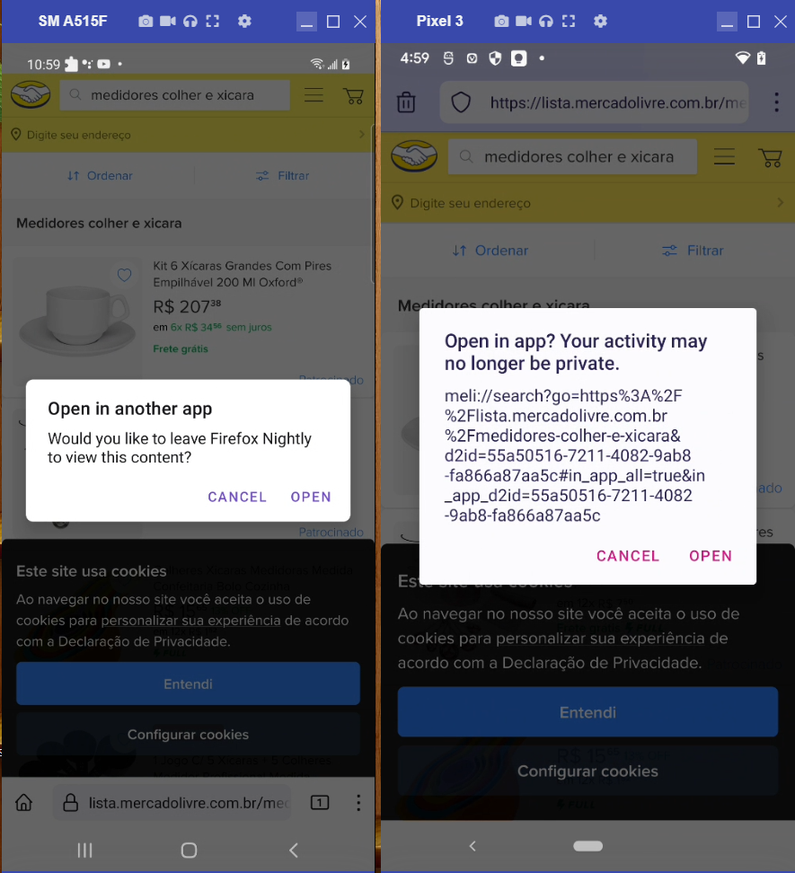 lista.mercadolivre.com.br - "Open in app" pop-up is triggered with the option disabled · Issue ...