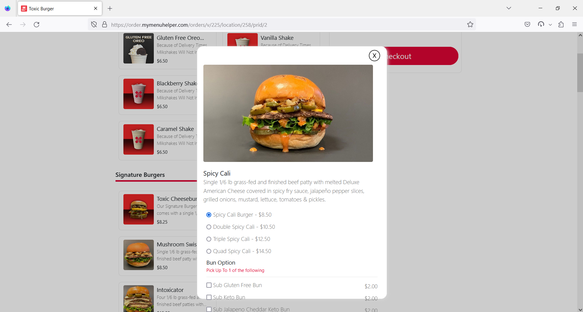 order.mymenuhelper.com - Selecting an item does not show all the ...