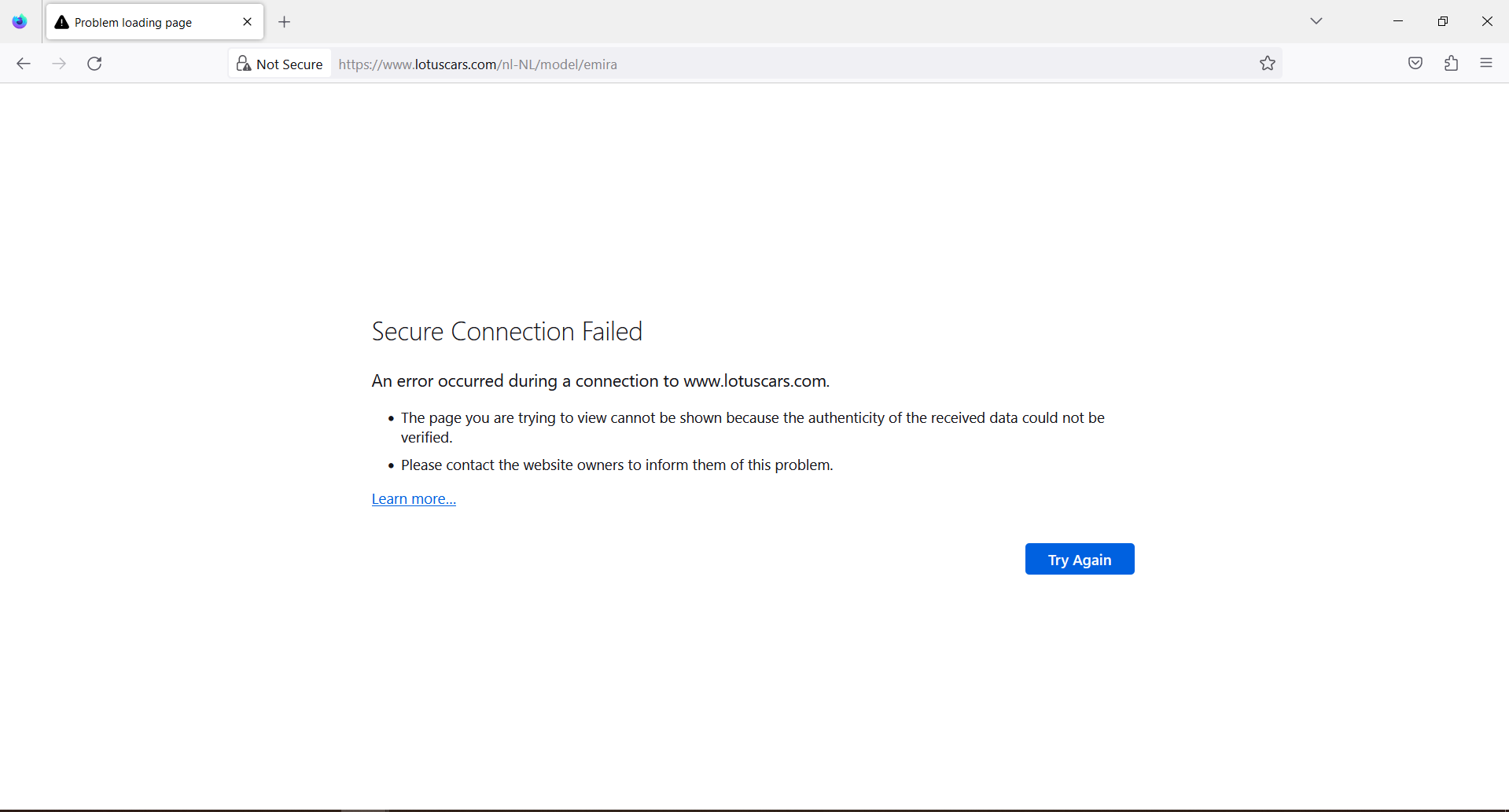 www.lotuscars.com - "Secure connection failed" when accessing the page · Issue #121701 ...