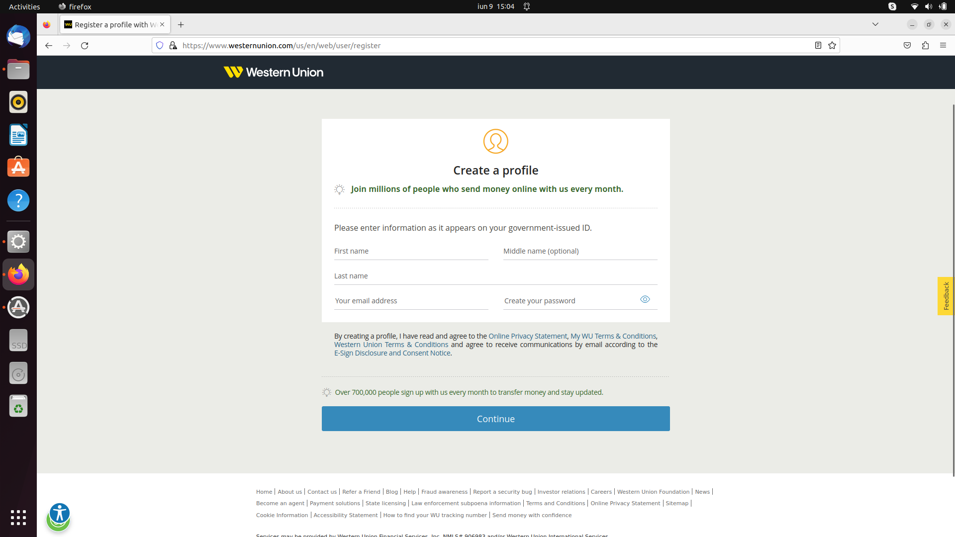 www.westernunion.com - Email and Password fields have a black overlay on register page if there ...