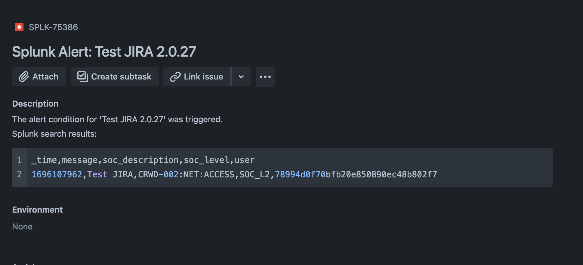 enhancement - Allows adding the Splunk search results in the JIRA Description field (in CSV or ...