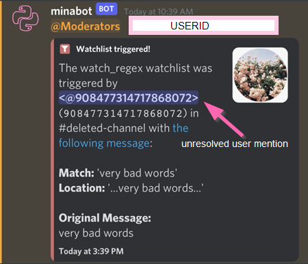 Show user ID outside embed for `#mod-alerts` · Issue #2088 · python-discord/bot · GitHub