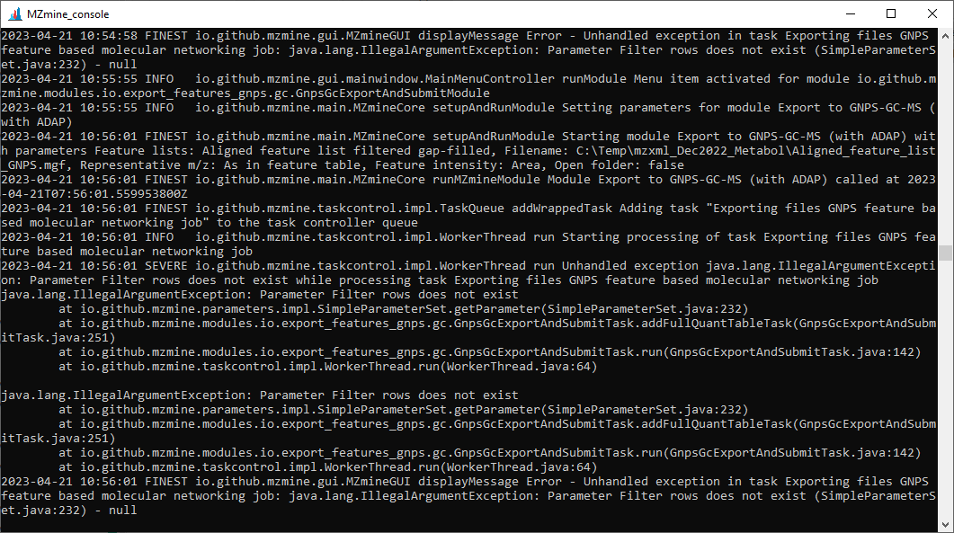 Export to GNPS-GC-MS (with ADAP) Error · Issue #1315 · mzmine/mzmine · GitHub
