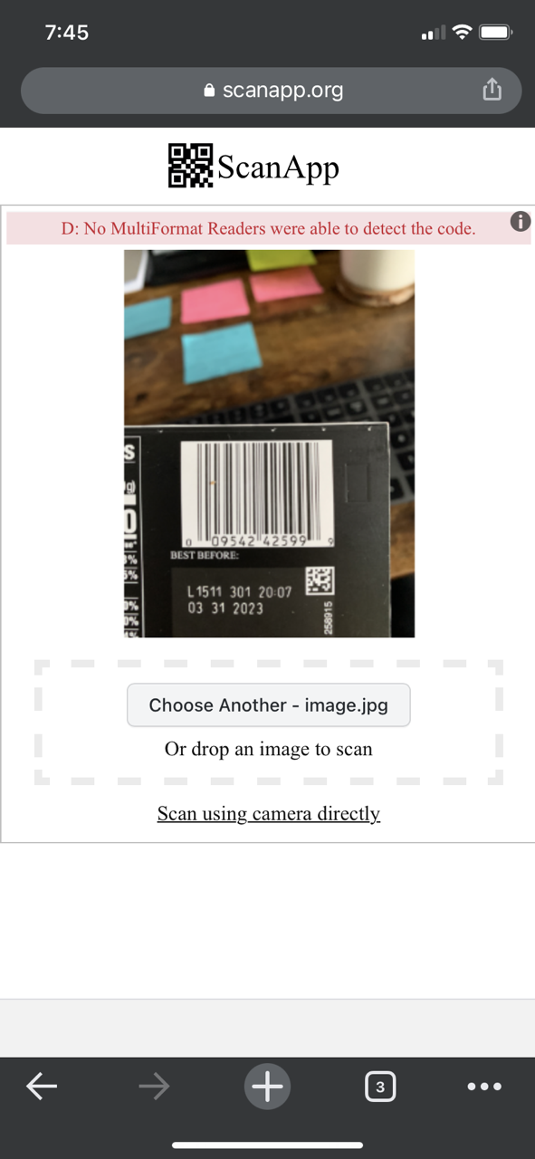 Taking UPC Barcode Photo with iPhone results in 'No MultiFormat Readers were able to detect the ...