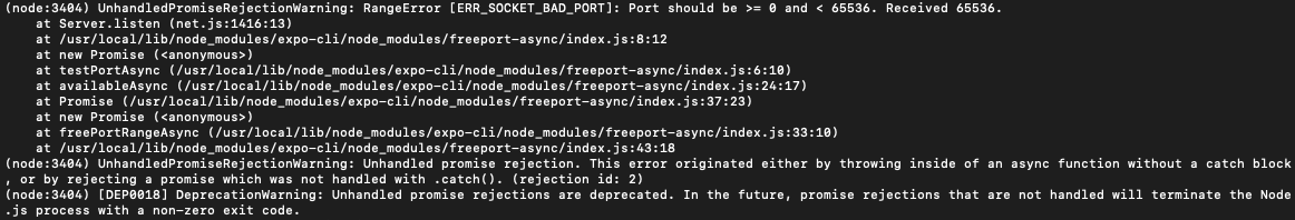 expo start gives freeport-async error [ERR_SOCKET_BAD_PORT]: Port should be >= 0 and