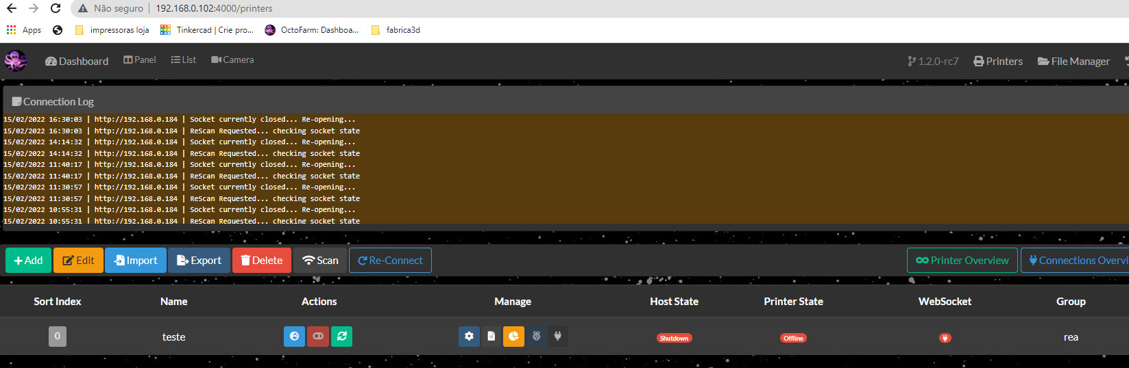 printers not connecting · Issue #869 · OctoFarm/OctoFarm · GitHub