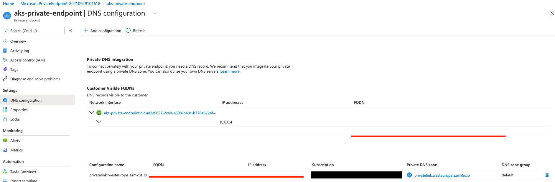 "Resource is not supported" when creating a Private Endpoint to AKS via Azure Console · Issue ...