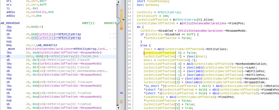 Offsetted pointers don't seem to apply to left-hand side of assignment ...