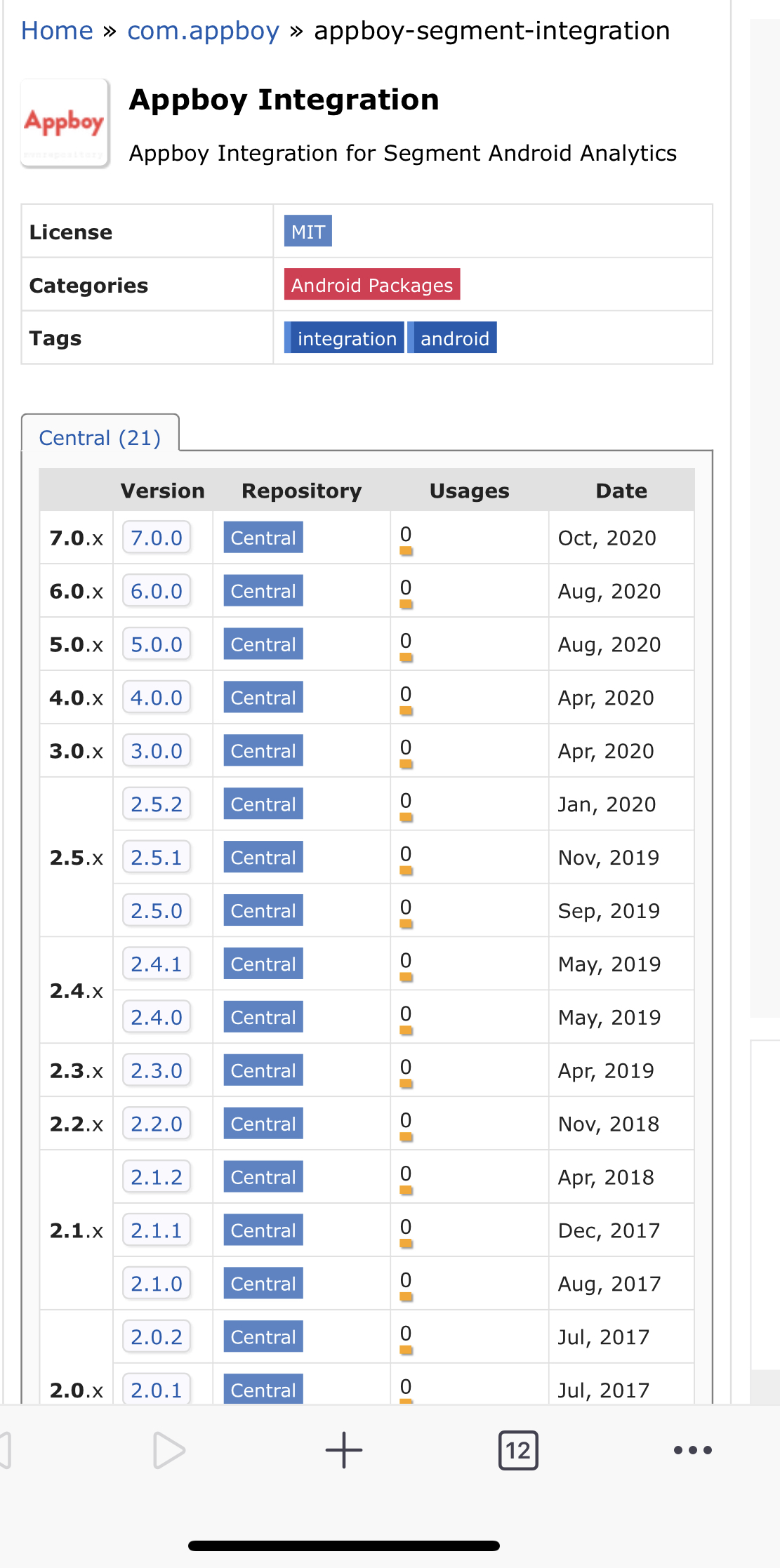 Version v8.0.0 is missing in Maven? · Issue #27 · Appboy/appboy-segment-android · GitHub