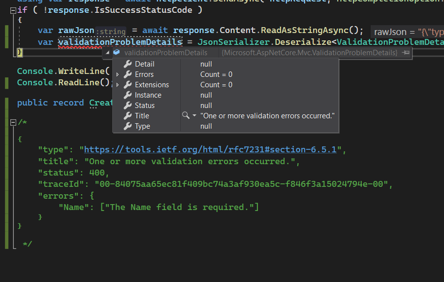 Errors Property Is Empty When Deserializing Validationproblemdetails Using Stj · Issue 32843