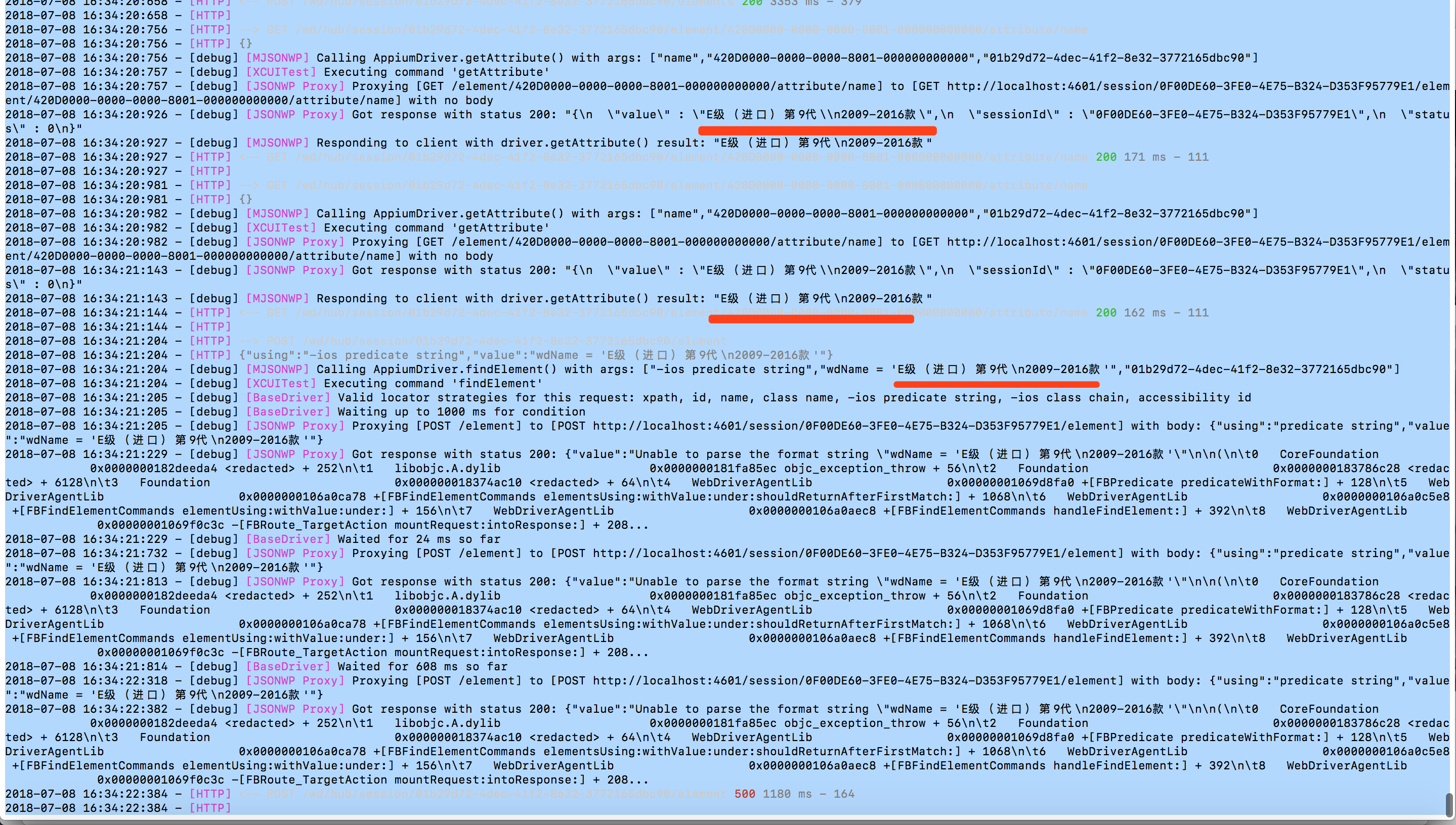 /n Slash broken the predicate string +[FBFindElementCommands elementsUsing:withValue:under ...