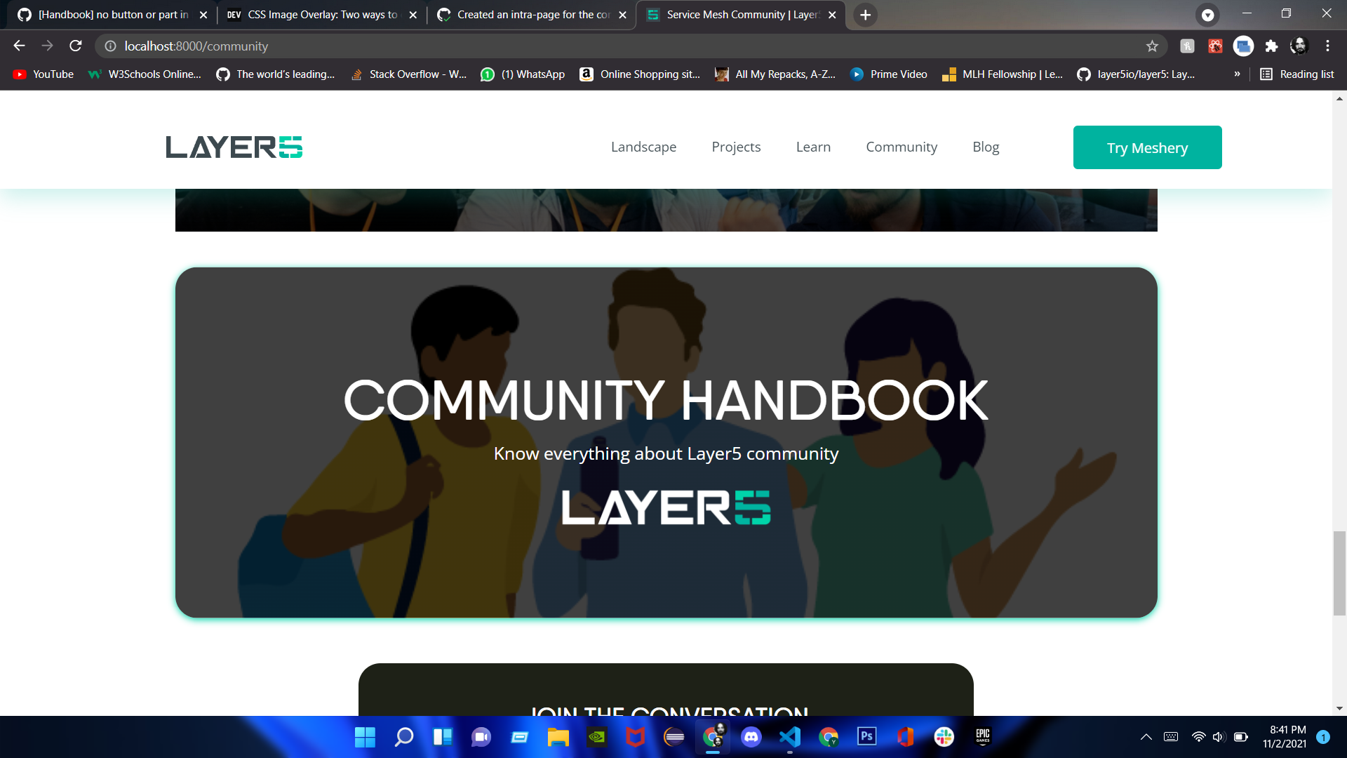 [Handbook] no button or part in layer5.io/community which redirect to layer5.io/community ...